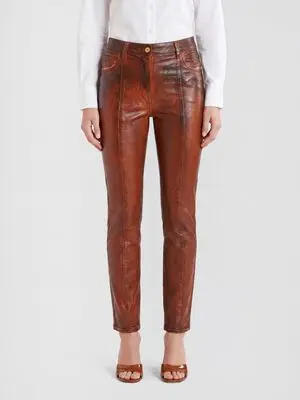 Elisabetta Franchi High-waisted Distressed Effect Skinny Jeans In Stretch Denim - Brown
