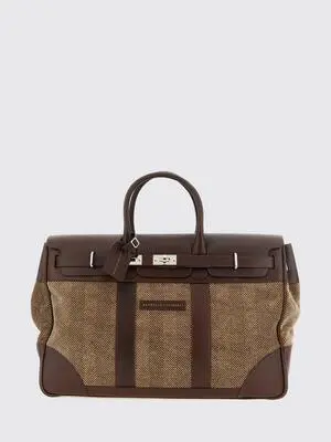Brunello Cucinelli Chevron Pattern Canvas Travel Bag With Leather Details