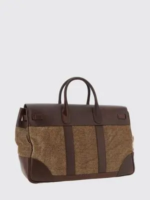 Brunello Cucinelli Chevron Pattern Canvas Travel Bag With Leather Details