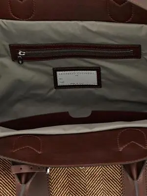 Brunello Cucinelli Chevron Pattern Canvas Travel Bag With Leather Details