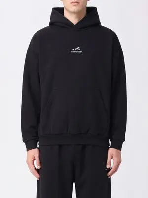 Balenciaga Contrast Logo Cotton Hoodie With Kangaroo Pocket - Black