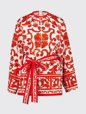 Dolce & Gabbana Majolica Print Silk Blouse With A Tie-waist Detail