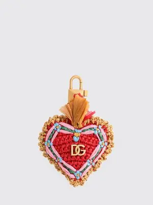Dolce & Gabbana Heart-shaped Raffia Keychain With Embroide Dg Monogram