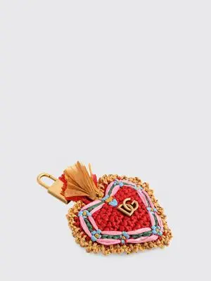 Dolce & Gabbana Heart-shaped Raffia Keychain With Embroide Dg Monogram