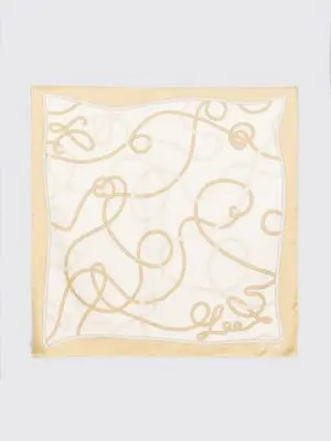 Loewe Square Scarf In Pure Silk With A Contrasting Graphic Logo Print - Beige