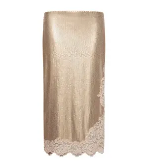 Marella Sequin Lace-trim Midi Skirt - Grey