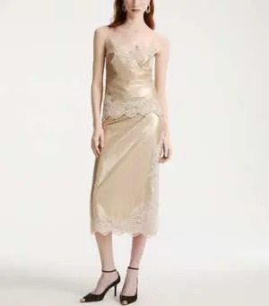 Marella Sequin Lace-trim Midi Skirt - Grey