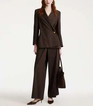 Marella Wool-blend Pinstripe Wide-leg Trousers
