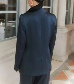 Marella Satin Single-breasted Blazer - Navy