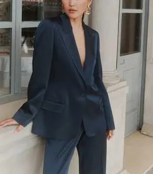 Marella Satin Single-breasted Blazer - Navy