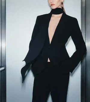 Marella Envers Satin Scarf-detail Blazer - Black