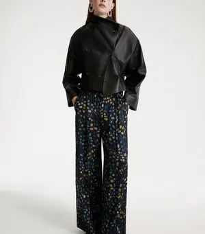 Marella Twill Printed Trousers - Navy