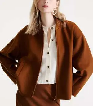 Marella Virgin Wool-cashmere Bomber Jacket - Brown