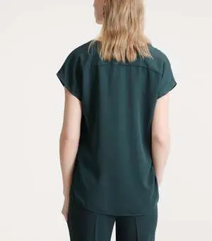 Marella Satin V-neck Blouse - Navy