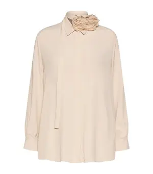 Marella Crepe De Chine Flower-detail Shirt - Beige