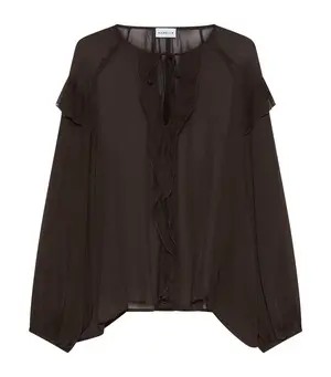Marella Crepon Sheer Ruffle Blouse