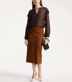 Marella Crepon Sheer Ruffle Blouse