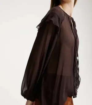 Marella Crepon Sheer Ruffle Blouse