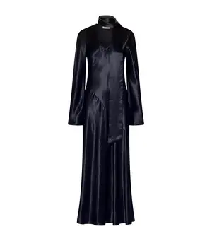 Marella Satin V-neck Maxi Dress - Navy