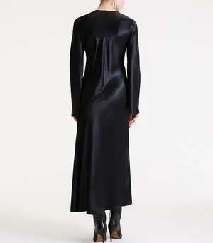 Marella Satin V-neck Maxi Dress - Navy