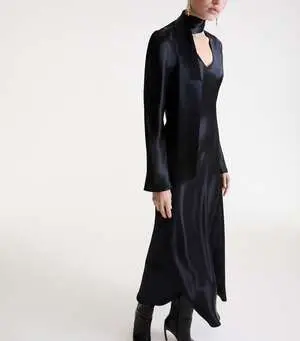 Marella Satin V-neck Maxi Dress - Navy