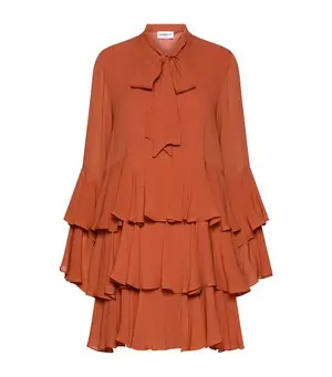 Marella Georgette Flounced Mini Dress - Brown