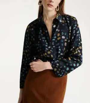 Marella Twill Printed Shirt - Navy