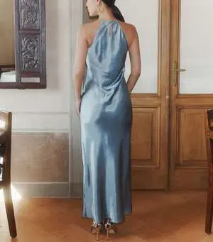 Marella Satin Halterneck Maxi Dress - Blue