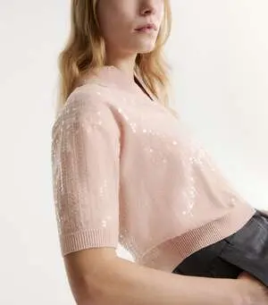 Marella Sequinned Polo Sweater - Pink