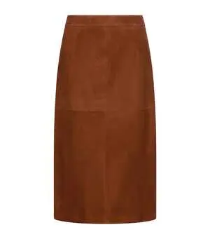 Marella Suede Panelled Skirt - Brown