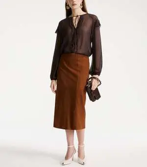 Marella Suede Panelled Skirt - Brown