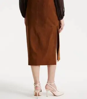 Marella Suede Panelled Skirt - Brown