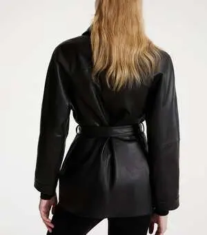 Marella Longline Belted Leather Jacket