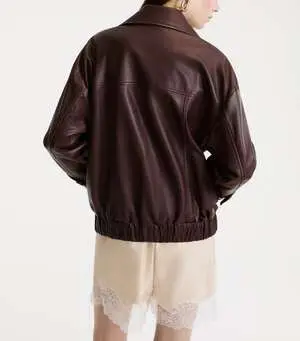 Marella Leather Bomber Jacket - Burgundy
