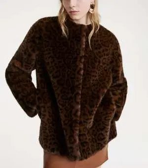 Marella Faux Fur Leopard Print Jacket