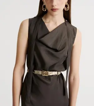 Marella Leather Snake Print Belt - Neutral