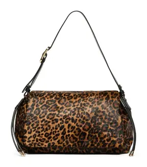 Marella Leather Leopard Print Shoulder Bag - Brown
