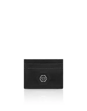 Philipp Plein Saffiano Leather Card Holder Hexagon - Black
