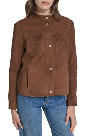 Cole Haan Convertible Collar Leather Jacket - Chocolate