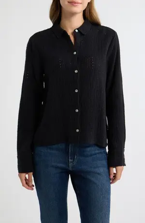 CLOTH & STONE Pointelle Stitch Cardigan - Black