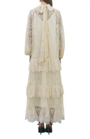 MAUDE CLUB Olympia Mock Neck Lace Maxi Dress