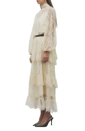 MAUDE CLUB Olympia Mock Neck Lace Maxi Dress