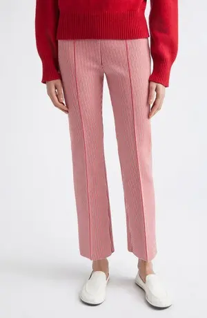 HIGH SPORT Seersucker Kick Flare Pants - Ivory/red
