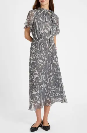 Santorelli Sabrina Tie Neck Short Sleeve Midi Dress