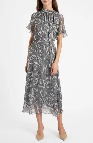 Santorelli Sabrina Tie Neck Short Sleeve Midi Dress