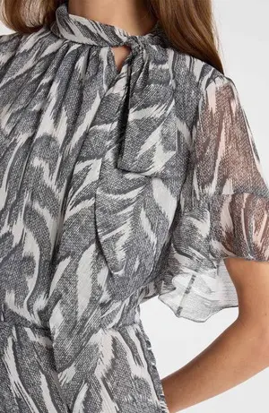 Santorelli Sabrina Tie Neck Short Sleeve Midi Dress