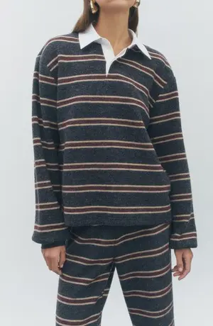 MAUDE CLUB Kate Striped Polo Sweater