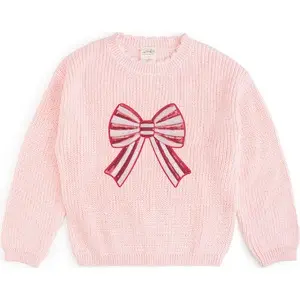 SWEET WINK Candy Cane Sequin Bow Patch Christmas Sweater - Ballet