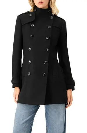 IVONNE Double-breasted Wool-blend Officer Coat - Black