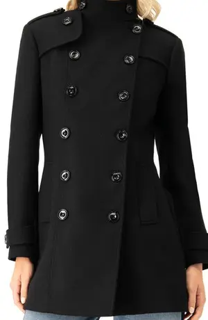 IVONNE Double-breasted Wool-blend Officer Coat